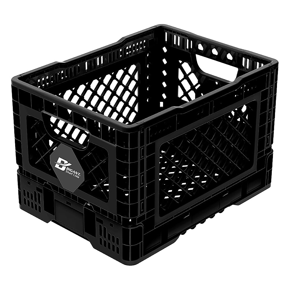 BIGANT Heavy Duty Collapsible & Stackable Plastic Milk Crate - IP403026, 26 Quarts, Small Size, Blue, Set of 1, Snap Lock Foldable Industrial Garage Storage Bin Container Utility Basket