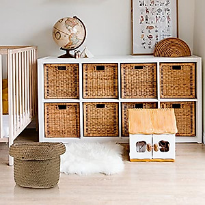 YARNOW Rattan Waste Basket Straw Woven Basket Trash Can Garbage Container Bin Dried Flower Bucket for Bathrooms Kitchens Home Offices M Orange, 26X26X26CM, (HI04CF350E8OHB8CFCS913P6)