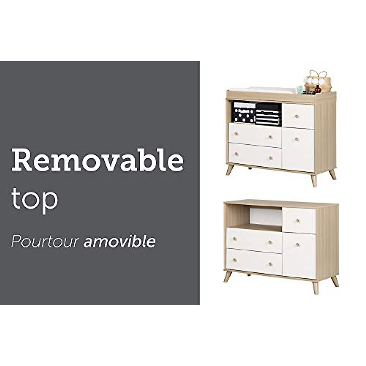 South Shore Yodi Changing Table with Drawers, Soft Elm and White