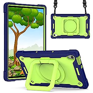 TDA Trading Case for Lenovo Tab M10 HD 2nd Gen (TB-X306X)/Smart Tab M10 HD 2nd Gen (TB-X306F) 10.1" 2020 - Hybrid Cover 360 Rotating Multi-Functional Ring Stand Case with Shoulder Strap (Blue/Green)