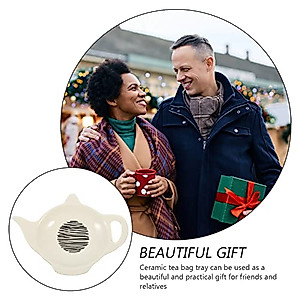 DOITOOL 2pcs Bag Sauce Dessert Teabag Saucer Tray Shaped Holder Appetizer Accessory Ketchup Bag Dishes Dish Jewelry Seasoning Coasters Porcelain for Bowl Coaster Classic Tea White Kitchen