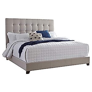 Signature Design by Ashley Dolante Modern Farmhouse Button-Tufted Upholstered Platform Bed, King, Beige