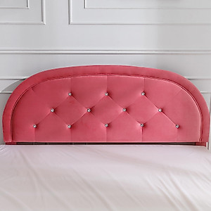 PUREMIND Twin Bed Frame for Kids, Kids Bed with Crystal Tufted Headboard, Princess Bed for Childs, Pink Dutch Velvet, Non-Slip Legs, Solid Wood Slats, Easy Assembly-Crystal Twin