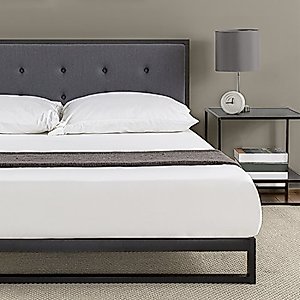 ZINUS 7 Inch Trisha Low Profile Platforma Bed Frame Mattress Foundation with Tufted Headboard, Box Spring Optional, Wood Slat Support, King, Grey