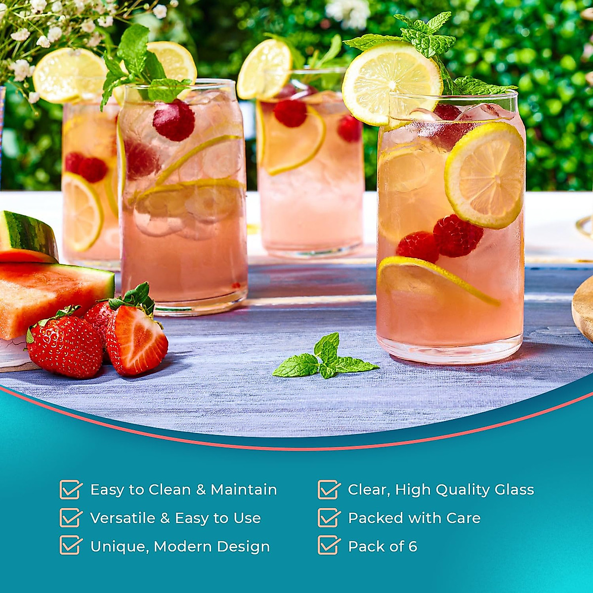 Can Shaped Drinking Glasses 16 oz - 6 Pack Beer Can Glass Cups Set, Clear Pint Beer Glasses for Soda, Water, Iced Coffee, Whiskey, Cocktails, Unique, Aesthetic Kitchen Drinkware, Dishwashable - 16oz