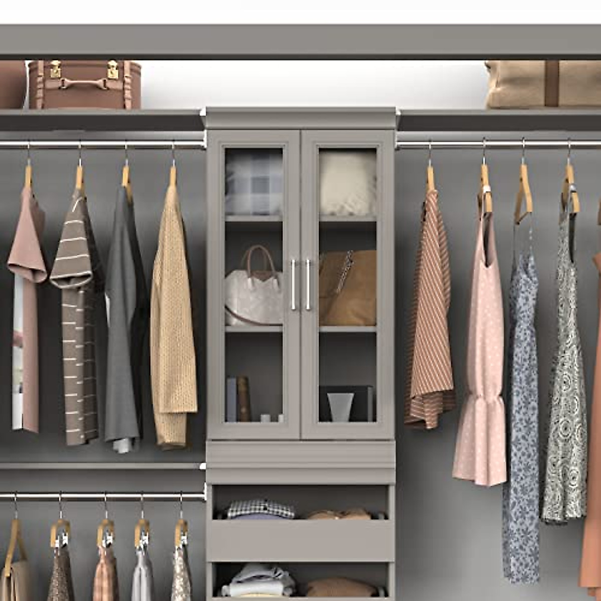 ClosetMaid Modular Storage Pair Set, 2 Glass Pane Doors, Wood Closet Organizer Shaker Style, Add On Accessory for Shelf Units, Taupe, Kit