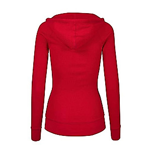 OLLIE ARNES Women's Thermal Long Hoodie Zip Up Jacket Sweater Tops Thermal_RED XL