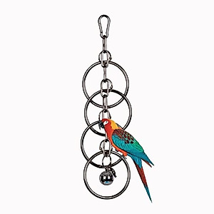 Parrot Supplies Stainless Steel Toy with Bell Bird Cage Hanging Bite Toy Cage Display Pendant for Large and Medium-Sized Birds Parakeet Budgie Cockatiel Conure African Greys (A-Large)