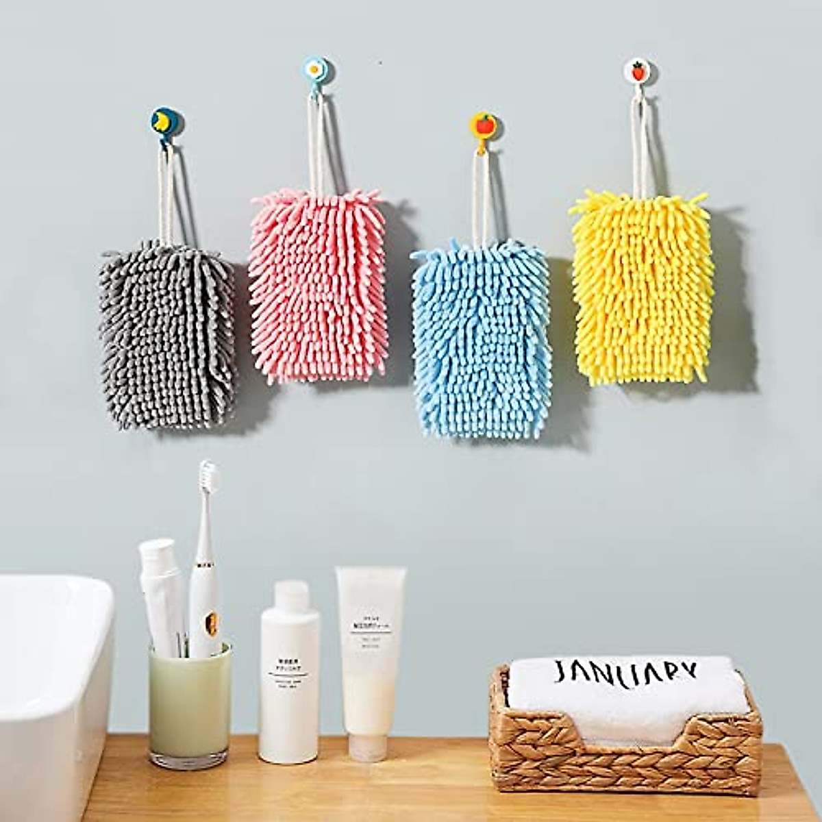 4PCS Hanging Hand Towel Balls Chenille Absorbent Hand Towels with Loop Quick Drying Microfiber Bath Towel for Bathroom Kitchen