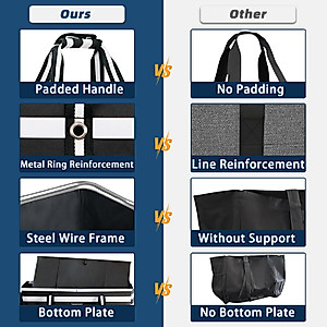 PFFVRP Stand Up Extra Large Utility Tote Bag, Foldable Reusable Grocery Bags with Metal Wire Frame & Reinforced Bottom Board, Large Utility Tote for Shopping, Car Trunk, Beach Bag（Black）
