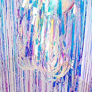 LILF Gorgeous Holographic Iridescent Fringe Curtain - 2 Pack of 8.3ft x 3.3ft Tinsel Streamer for Wedding Birthday Party Bridal/Baby Shower Christmas Photo Booth Backdrop Decoration