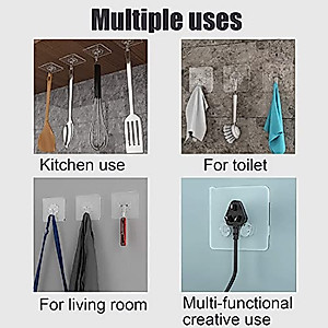 Adhesive Hooks Kitchen Wall Hooks- 20 Packs Heavy Duty 21lb(Max) Nail Free Sticky Hangers with Stainless Hooks Reusable Utility Towel Bath Ceiling Hooks 11111