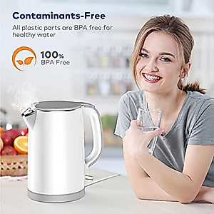 Miroc Electric Kettle, Double Wall 100percent Stainless Steel Cool Touch Tea Kettle with 1500W Fast Boiling Heater, Cordless with Auto Shut-Off & Boil Dry Protection, BPA-Free, White
