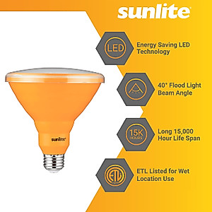 Sunlite 81479 LED PAR38 Colored Recessed Light Bulb, 15 watt (75W Equivalent), Medium (E26) Base, Floodlight, ETL Listed, Amber, 1 Pack