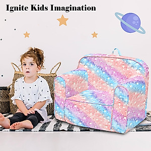 magic handle Kids Chair, Toddler Armchair with Foam, Glow in The Dark Kids Foam Sofa with Plush Removable Washable Cover Carrying Handle (Rainbow Pink)