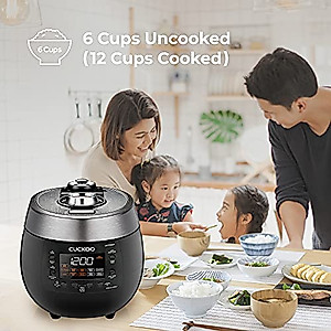 CUCKOO 6 Cup (Uncooked) 12 Cup (Cooked) Rice Cooker with Dual Pressure Modes, LED Display Panel, Durable Non-Stick Inner Pot with Optimal Heat Distribution & Dual Motion Gasket | (Black, CRP-RT0609FB)