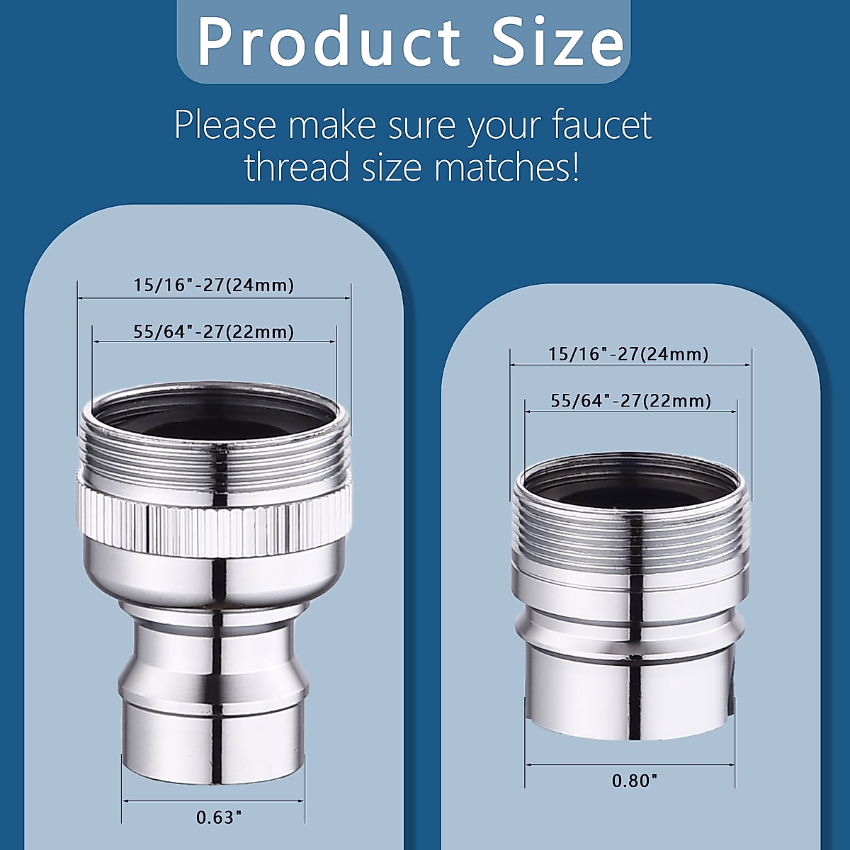 LUOFANT Dishwasher Faucet Adapter with Aerator, Sink Faucet Adapter for Portable Washer, Dishwasher Snap Connection, 15/16-27 Male Outside and 55/64-27 Female Inside，Chrome