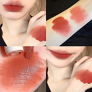 2Pcs Pink Bear Lip Glaze Matte Liquid Lipstick Cute Bear Velvet Lipgloss Moisturizing Lip Stain Waterproof Long Lasting Nude Brown Red Lip Mud Cheek Rouge Tint Cosmetics Bear Beauty Makeup