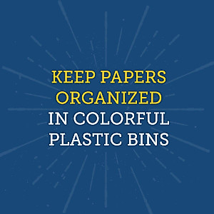 Really Good Stuff Plastic Desktop Paper Storage Baskets for Classroom or Home Use – 14”x10” Plastic Mesh Baskets Keep Papers Crease-Free and Secure – Blue Neon Baskets With White Handles (Set of 12)