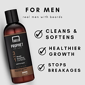 Prophet and Tools 3-in-1 Beard Shampoo & Conditioner - Gentle Cleanser for Soft, Shiny, Tangle-Free Beard - 8.5 oz