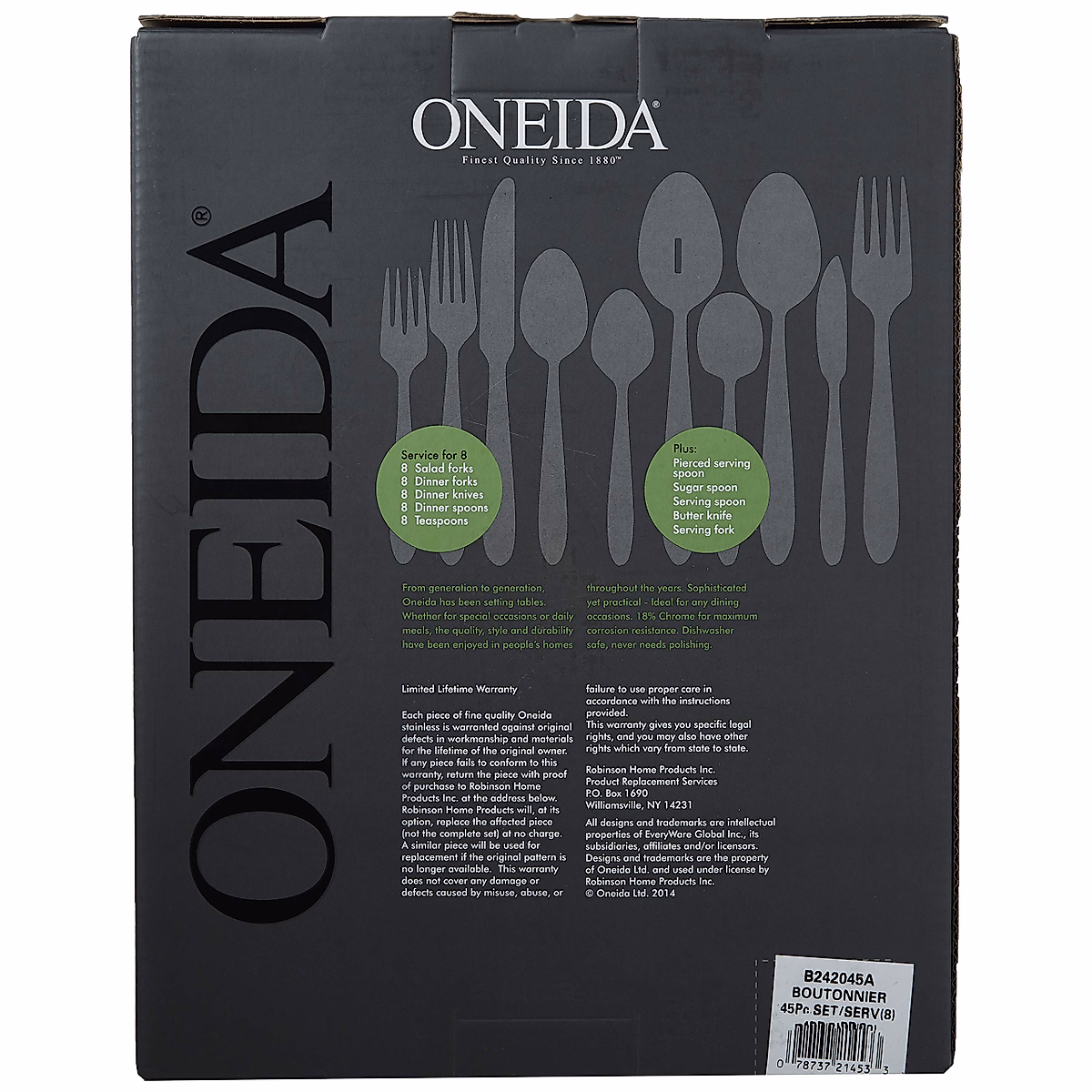 Oneida Boutonniere 45 Piece Everday Flatware, Service for 8, 18/0 Stainless Steel. Silverware Set, Dishwasher Safe, Multi