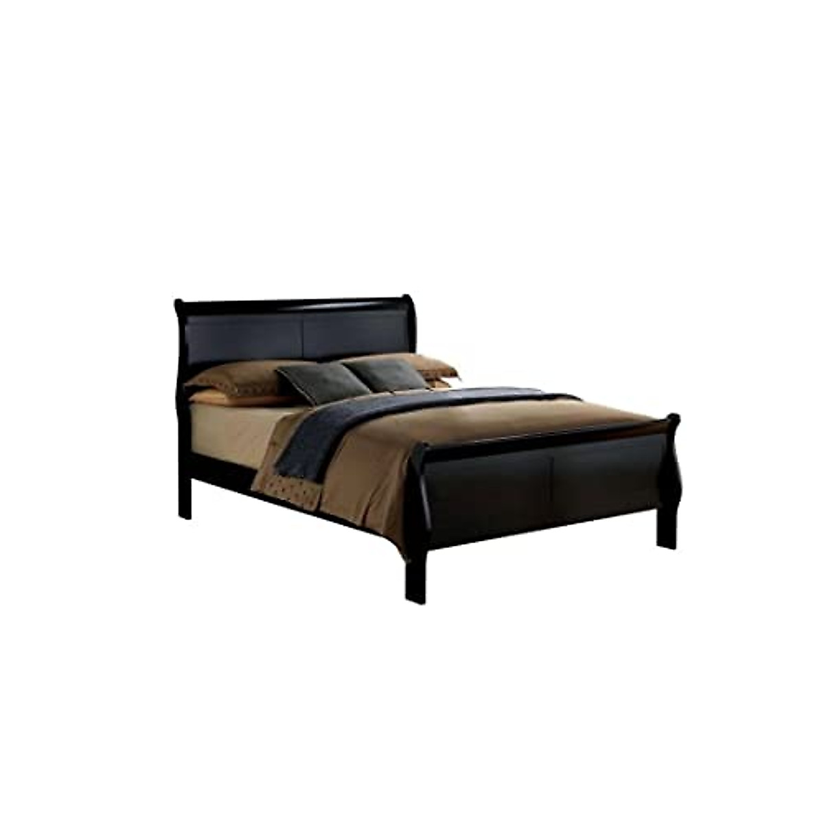 Epinki California King Size Bed Black Wood 1Pc Bed Bedroom Sleigh Bed, Bed Frame, Easy Assembly