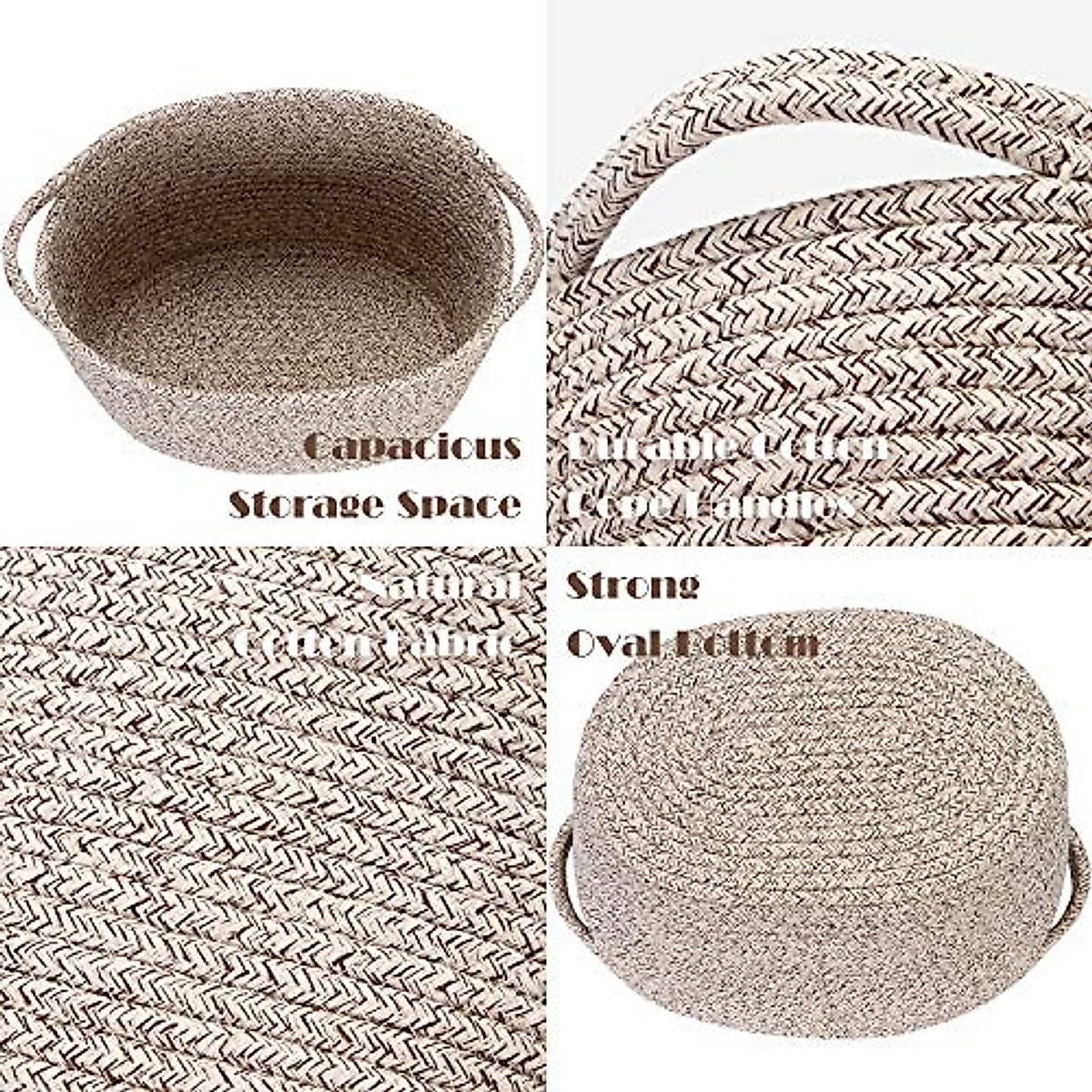 Sea Team Oval Cotton Rope Woven Storage Basket with Handles, Diaper Caddy, Nursery Nappies Organizer, Baby Shower Basket for Kid's Room, 14.2 x 9 x 11.4 Inches (Medium Size, Mottled Brown)
