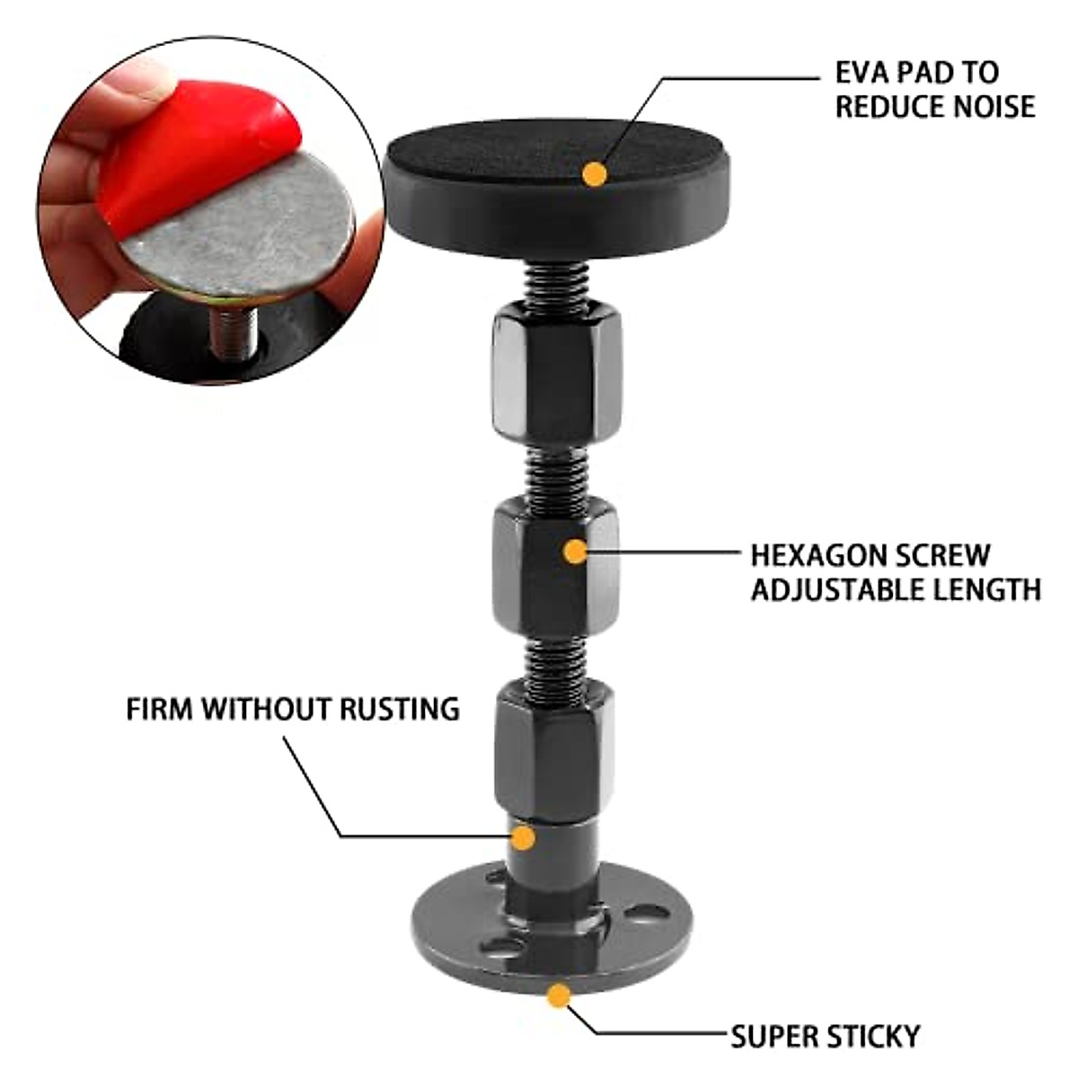 Litoexpe 4 Pcs Adjustable Threaded Bed Frame Anti-Shake Tool, Black Headboard Stoppers Bedside Anti Shake Tool for Beds, Cabinets, Sofa (30-110mm/ 1.18"-4.33")