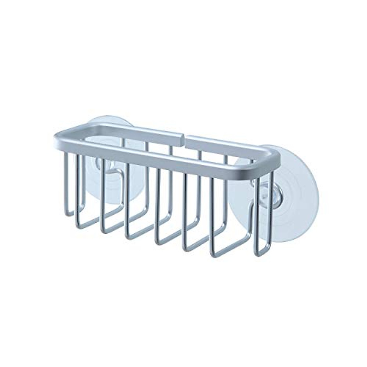 SunnyPoint NeverRust Kitchen Sink Suction Holder for Sponges, Scrubbers, Soap, Kitchen, Bathroom, 6"L x 2.36" W x 2.56"H , Aluminum (Mat Silver, Set of 1)