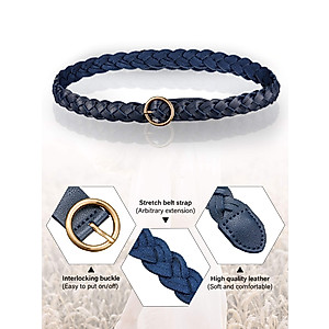 SATINIOR 3 Pcs Women's Braided Leather Belt Skinny Woven Braided Belt O Ring Buckle Leather Belt for Dress Jean Skirt Pant (Khaki, White, Navy Blue)