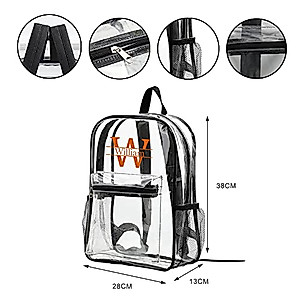 V2G1K2HJ.d Personalized Name Clear Backpack, Heavy Duty PVC Clear Backpack,Custom Name Transparent Backpack,Travel Bags