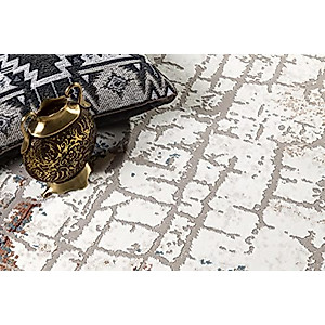 RUG BRANCH Cascade Contemporary Abstract Beige Blue Indoor Area Rug for Living Room, Bedroom, Dining Room, and Kitchen - 8' x 10' (7'9" X 10'9")