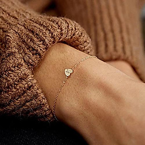 Turandoss Heart Initial Bracelets for Women, 14K Gold Filled Layered Bracelet Minimalist Initial Heart Bracelets for Women Bracelet With Initials A