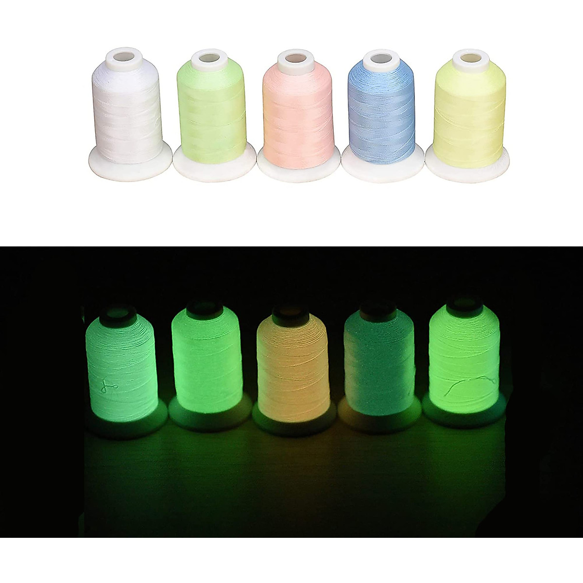 Simthread Glow in The Dark thread, Polyester Embroidery Thread, 5 Spools 550 yards each, for Home Embroidery and Sewing Machine