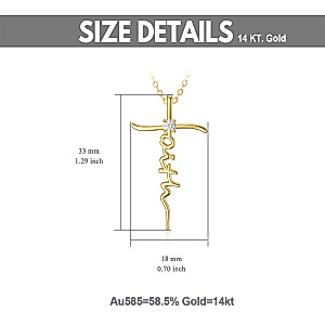 SISGEM Solid 14K Gold Faith Cross Necklace Hope Believe Pendant Necklace with Moissanite Religious Jewelry for Women Anniversary Birhtday Mother's Day Jewelry Gifts for Mom, Wife, 16+2 Inch