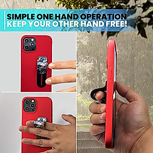 Phone Strap Grip Holder Finger [KN FLAX] Cell Phone Grip Telescopic Phone Finger Strap Stand Universal Finger Kickstand for Most Smartphones (Pink)