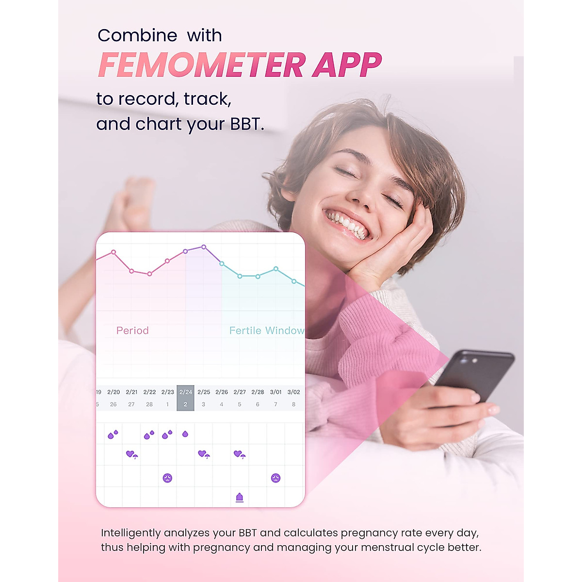 femometer Digital Basal Thermometer, Accurate Baby Thermometer for Fever, 1/100th Degree High-Precision Oral Thermometer for Pregnancy & Natural Family Plan Pink