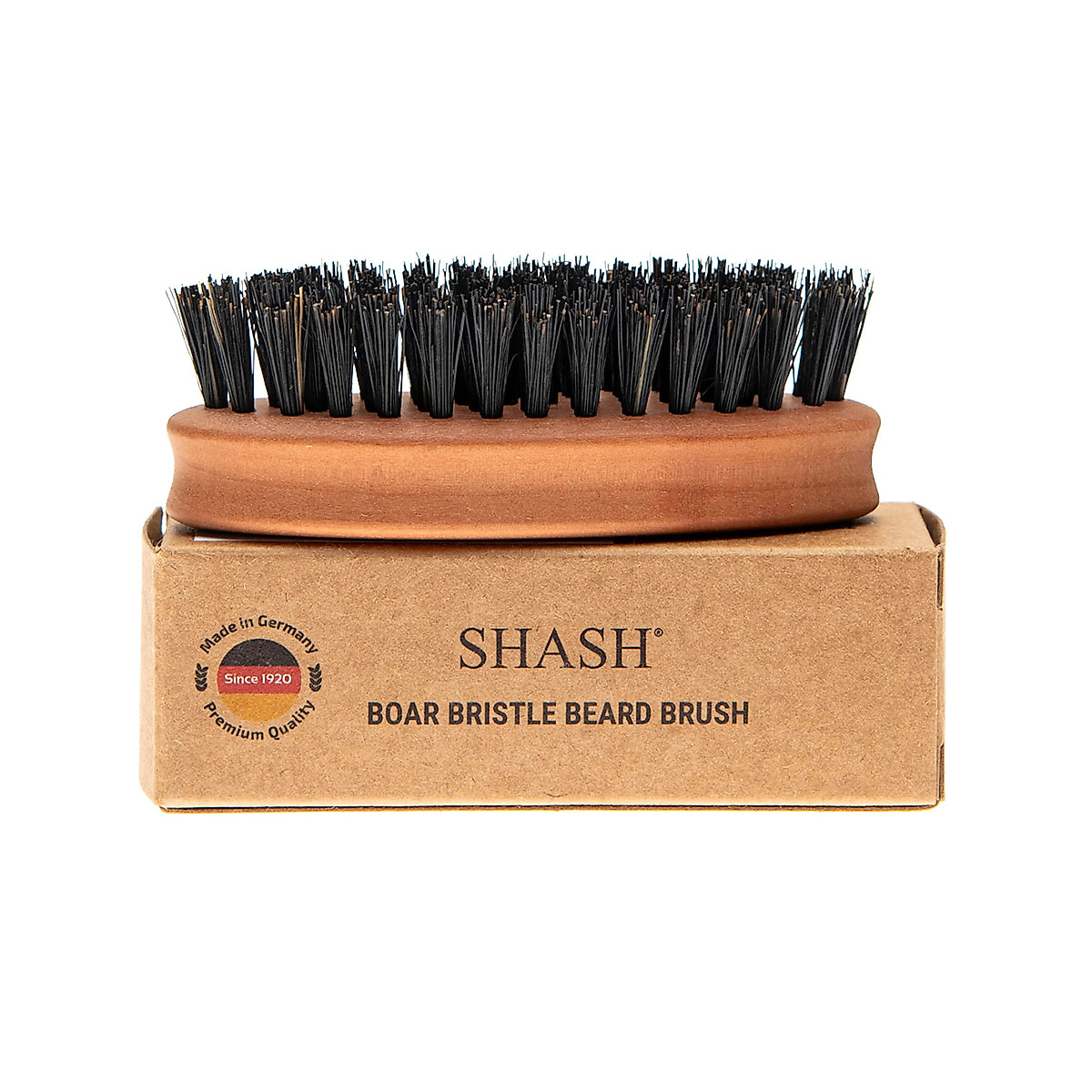 Made in Germany - SHASH Smooth 100% Boar Bristle Beard Brush, Naturally Conditions and Softens Hair - Portable, Eases Itch and Irritation, Supports Healthy Growth, Eco-Sourced