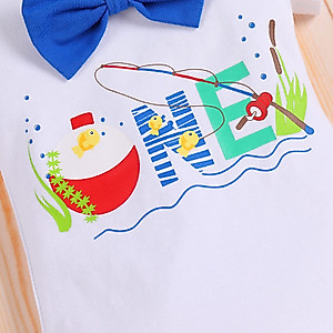 The Big One Birthday Outfit Baby Boys Bowtie Romper Suspenders Shorts Hat Gone Fishing Themed First Birthday Party Supply O-Fish-Ally One Cake Smash Photo Shoot # Royal Blue - Fish One 12-18 Months