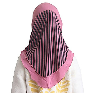 Cogongrass Girls Kids Muslim Hijab Islamic Arab Scarf Shawls Stripe Pattern Double Layers for Age 2-6
