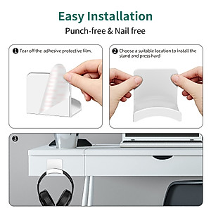 HomeMount Headphone Stand Headset Holder - Adhesive Gaming Headphone Hanger Hook Desk Mount for Most Headphone & Controller (White)