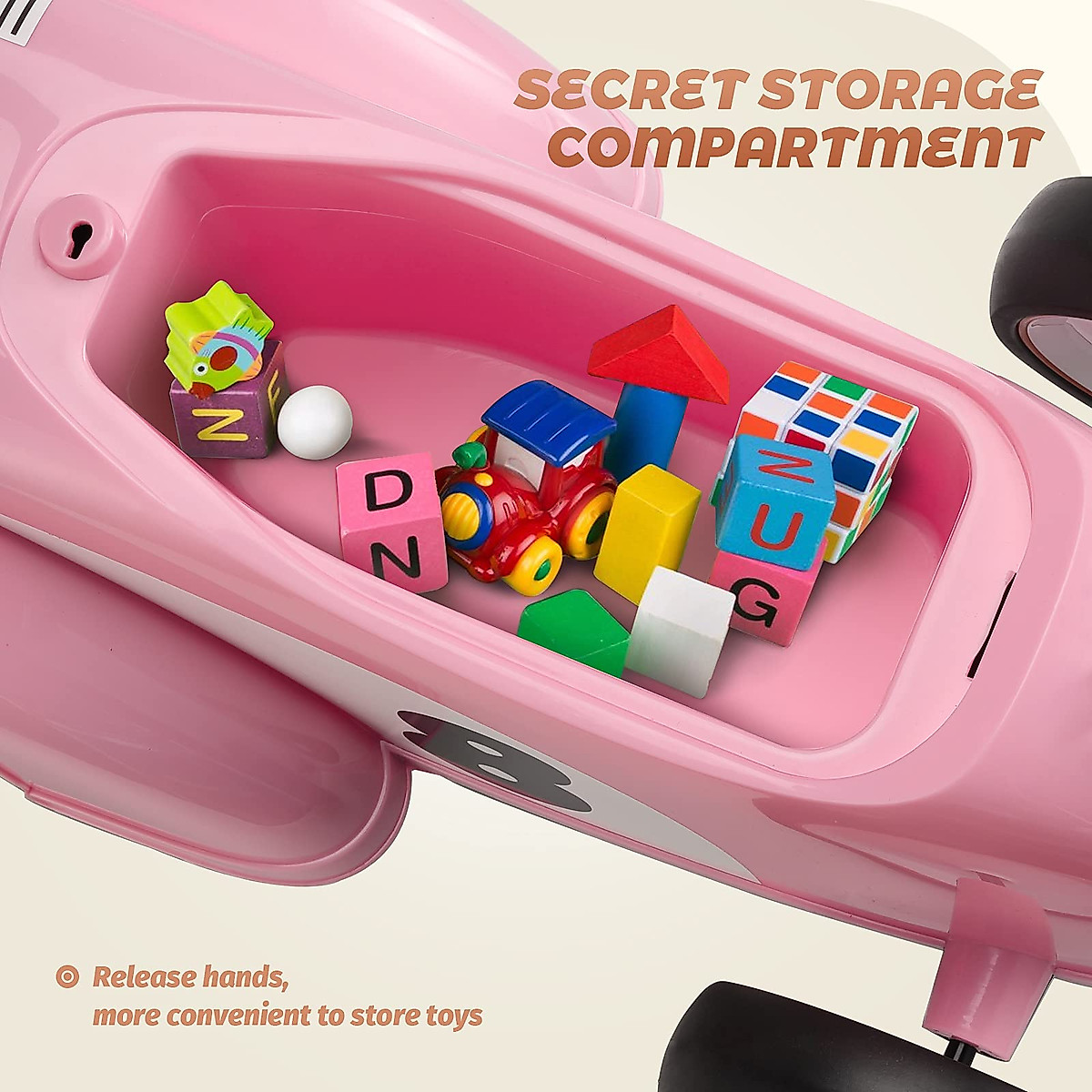 Toddler Car - JOYLDIAS Ride on Cars for Toddlers for 1.5-3 Years Old with Limited Steering Wheels, Secret Storage, Pink