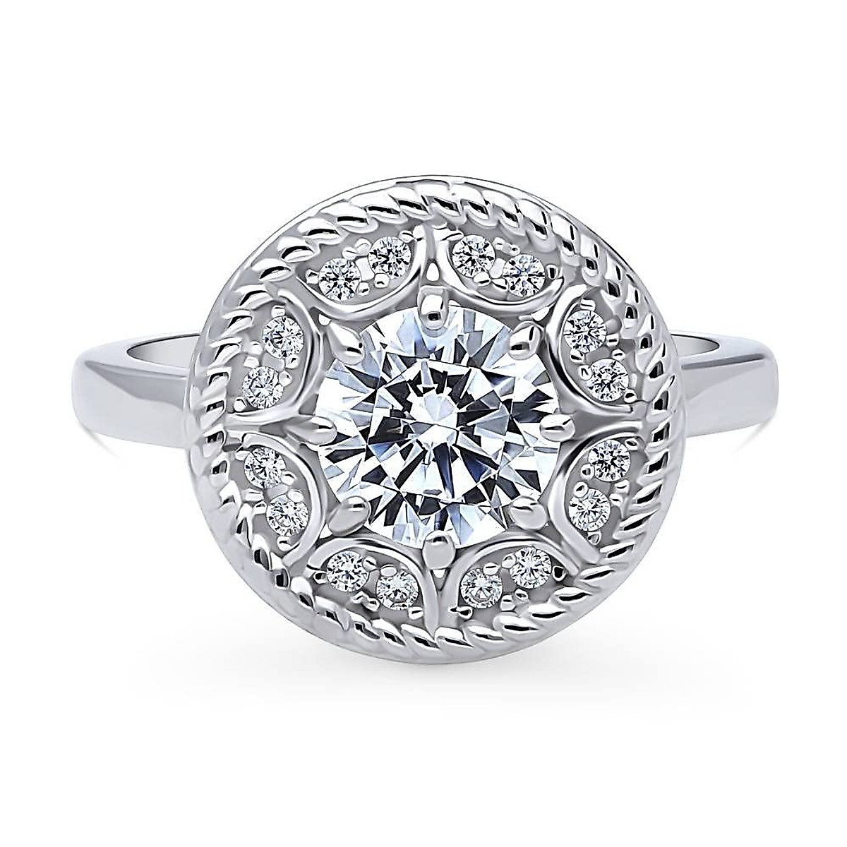 BERRICLE Sterling Silver Cable Wedding Engagement Rings Cubic Zirconia CZ Statement Halo Ring for Women, Rhodium Plated Size 6