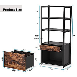 Tribesigns Bookcase Bookshelf, 4-Tier Modern File Cabinet with 2 Drawers, Lateral Filing Cabinet accommodate Legal/Letter / A4 Size for Home Office Organizer