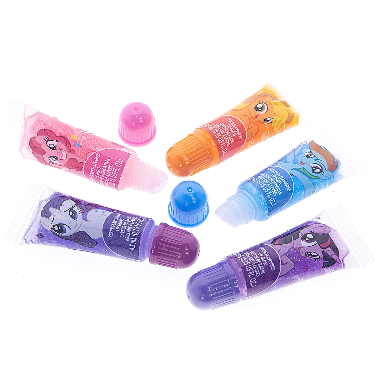 Townley Girl My Little Pony 10 Pcs Sparkly Cosmetic Beauty Makeup Set for Kids Girls Teen with 5 Pcs Lip Gloss, 5 Pcs Nail Polish & Nail Stickers Perfect for Parties, Sleepovers and Makeovers Age 3+