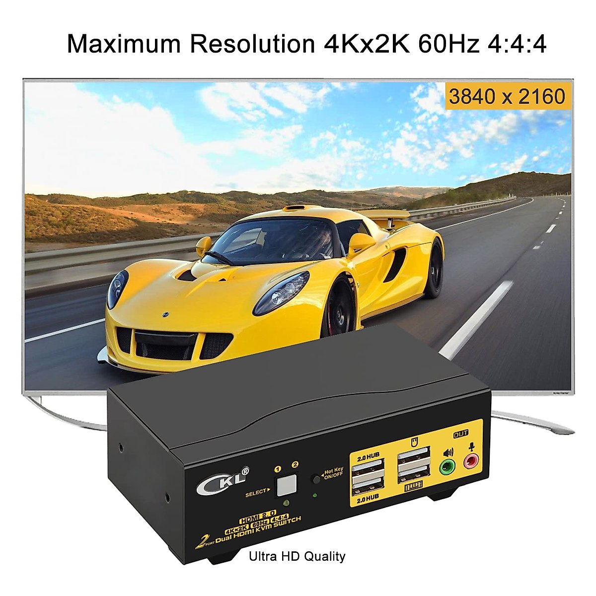 2 Port Dual Monitor KVM Switch HDMI 4K@60Hz YUV 4:4:4 with Audio Outputs and USB 2.0 HUB CKL-922HUA-2
