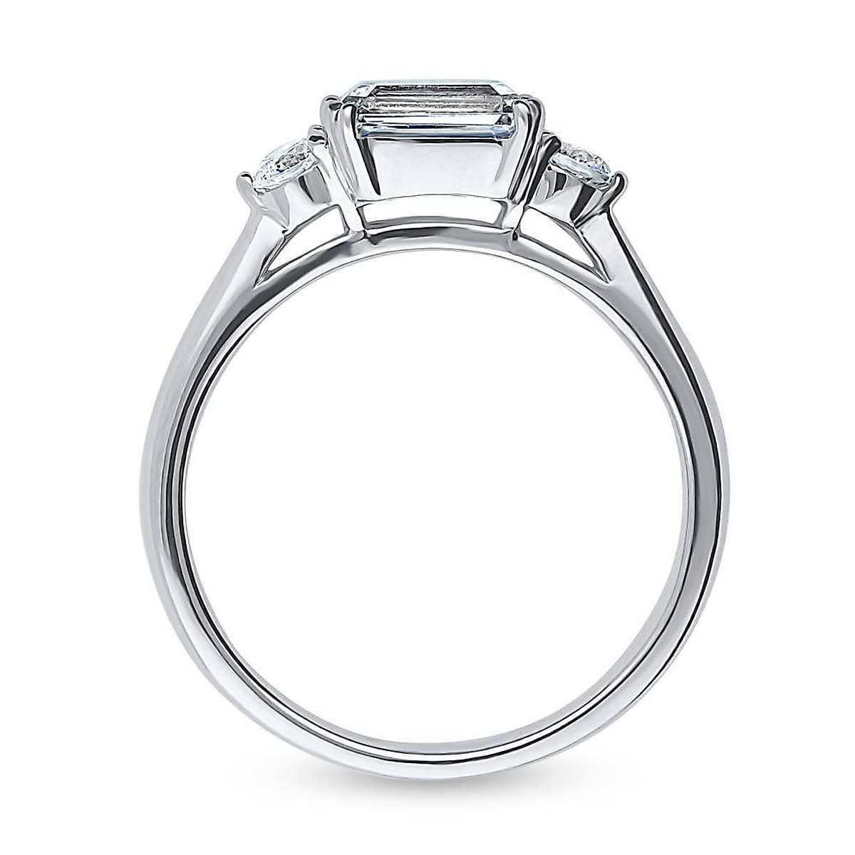 BERRICLE Sterling Silver 3-Stone Wedding Engagement Rings Emerald Cut Cubic Zirconia CZ East-West Promise Ring for Women, Rhodium Plated Size 4