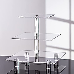 Jusalpha® 3 Tier Strong Acrylic Square Cupcake Stand, Dessert Display Tower (Clear, 1)