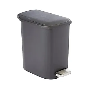 Amazon Basics Compact Bathroom Plastic Trash Can with Steel Pedal Step, Black, 6-Liter