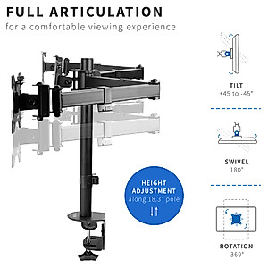 VIVO Triple Monitor Adjustable Desk Mount, Articulating Tri Stand, Holds 3 Screens up to 24 inches, Black, STAND-V003Y